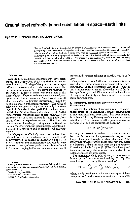 (PDF) Ground level refractivity and scintillation in space-earth links