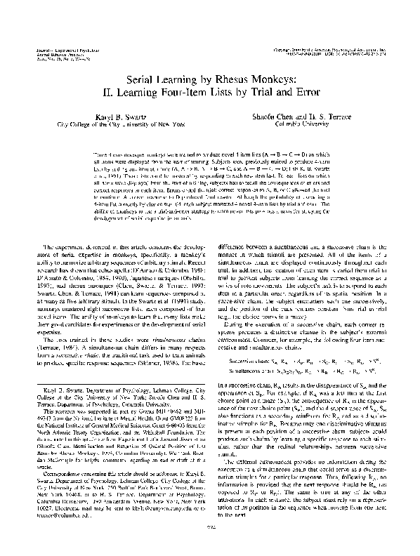 (PDF) Serial learning by rhesus monkeys: II. Learning four-item lists ...