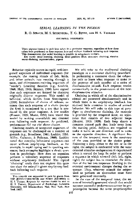 (PDF) Serial Learning in the Pigeon