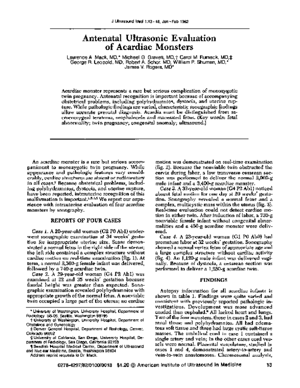 (PDF) Antenatal ultrasonic evaluation of acardiac monsters