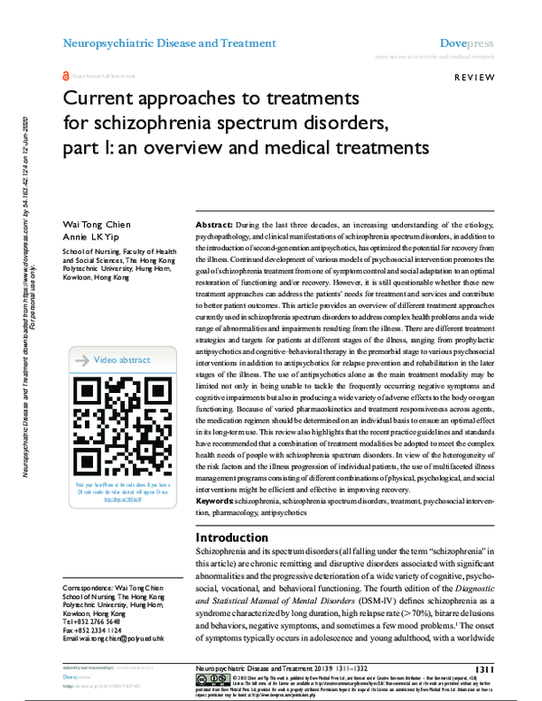 (PDF) Current approaches to treatments for schizophrenia spectrum disorders, part I: an overview ...