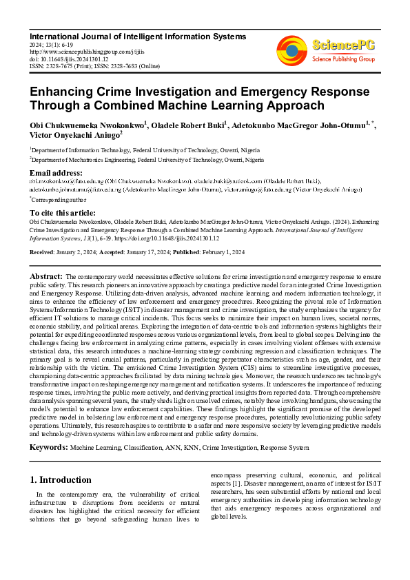 (PDF) Enhancing Crime Investigation and Emergency Response Through a Combined Machine Learning ...