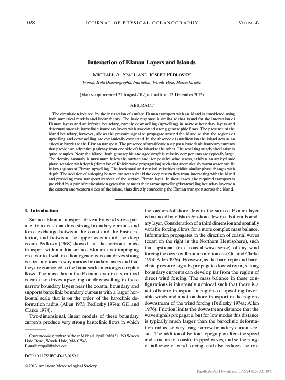 (PDF) Interaction of Ekman Layers and Islands