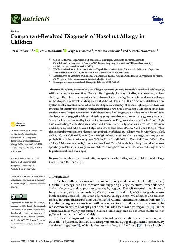 (PDF) Component-Resolved Diagnosis of Hazelnut Allergy in Children