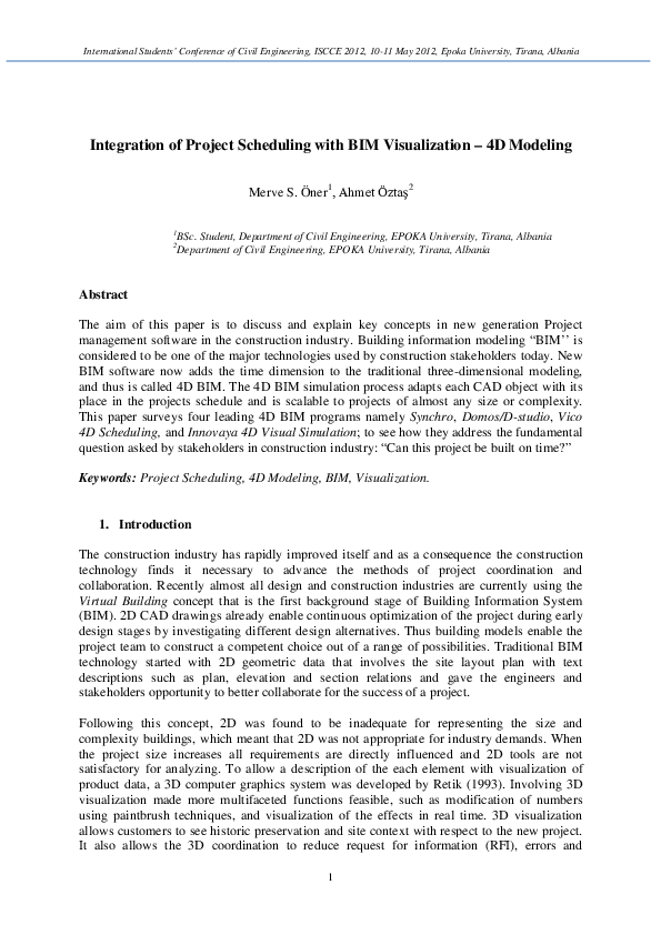 (PDF) Integration of Project Scheduling with BIM Visualization - 4D ...