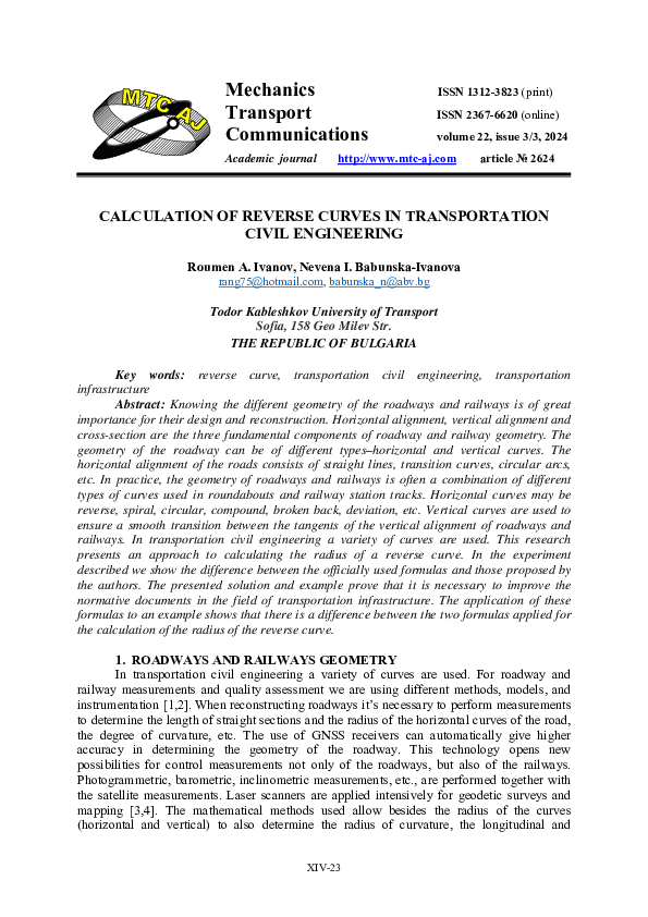 (PDF) Calculation of reverse curves in transportation civil engineering