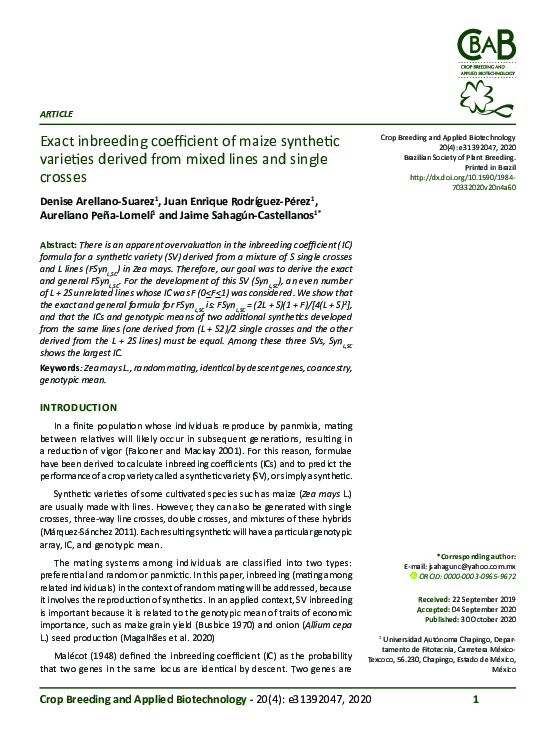 (PDF) Exact inbreeding coefficient of maize synthetic varieties derived ...