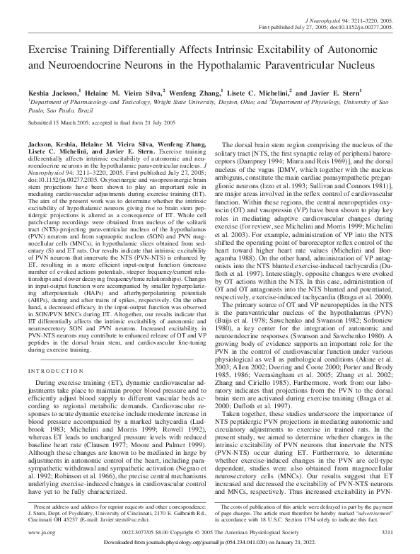 (PDF) Exercise Training Differentially Affects Intrinsic Excitability of Autonomic and ...