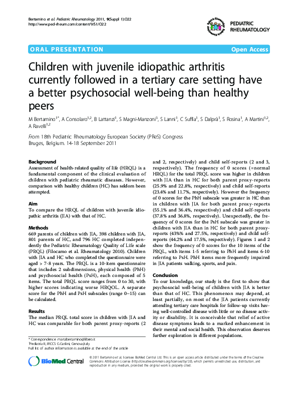 (PDF) Children with juvenile idiopathic arthritis currently followed in ...
