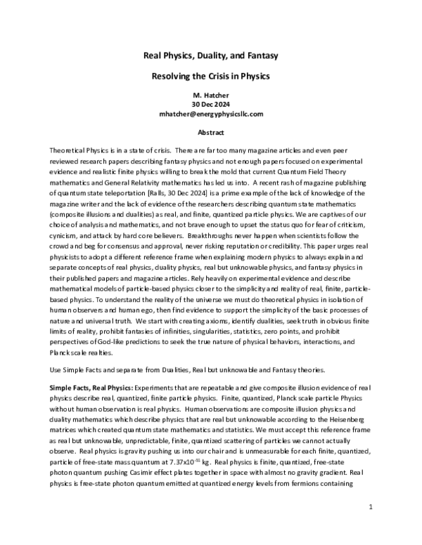 (PDF) Real Physics Dualityand Fantasy Resolvingthe Crisisin Physics