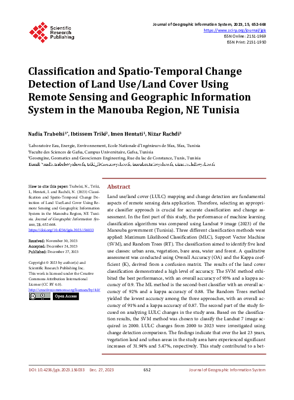 (PDF) Classification and Spatio-Temporal Change Detection of Land Use/Land Cover Using Remote ...