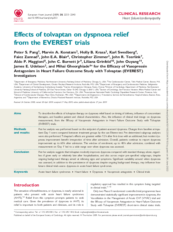 (PDF) Effects of tolvaptan on dyspnoea relief from the EVEREST trials