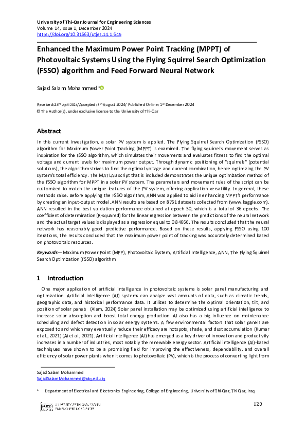 (PDF) Enhanced the Maximum Power Point Tracking (MPPT) of Photovoltaic Systems Using the Flying ...
