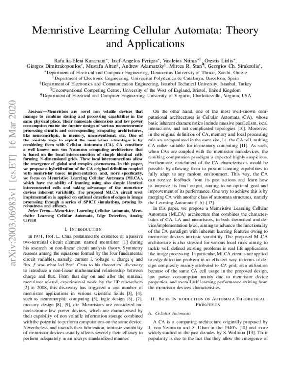 (PDF) Memristive Learning Cellular Automata: Theory and Applications