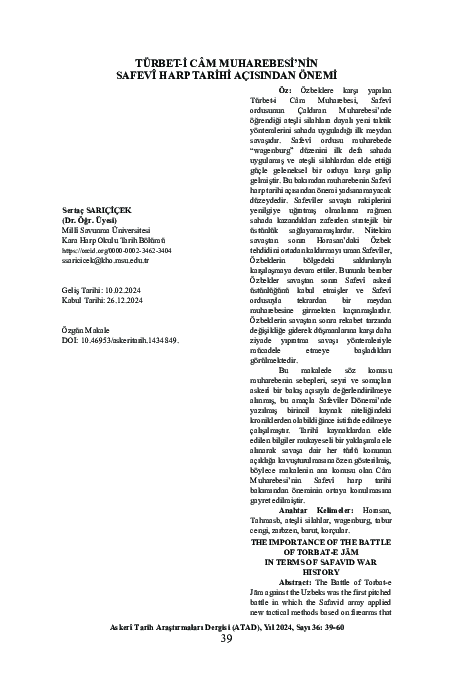 (PDF) TÜRBET-İ CÂM MUHAREBESİ’NİN SAFEVÎ HARP TARİHİ AÇISINDAN ÖNEMİ ...