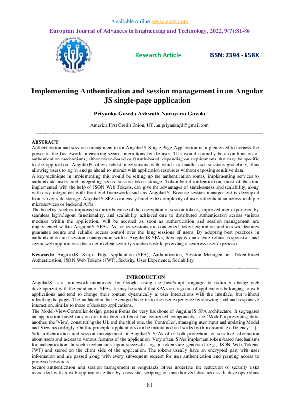 (PDF) Implementing Authentication and session management in an Angular JS single-page application