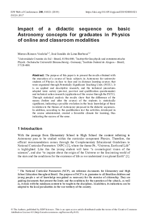 (PDF) Impact of a didactic sequence on basic Astronomy concepts for ...