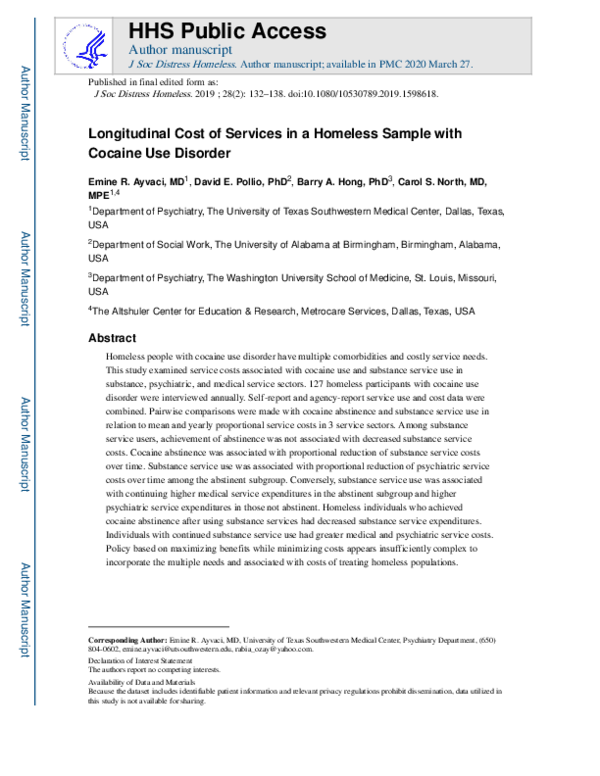 (PDF) Longitudinal cost of services in a homeless sample with cocaine ...