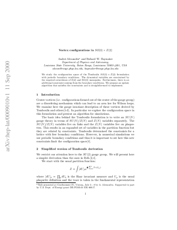 (PDF) Vortex configurations in SO(3) × Z(2)
