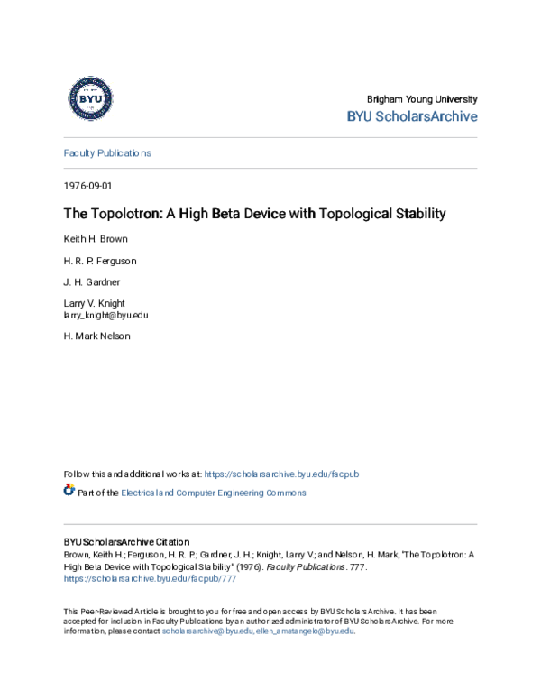 (PDF) The Topolotron: A High Beta Device with Topological Stability