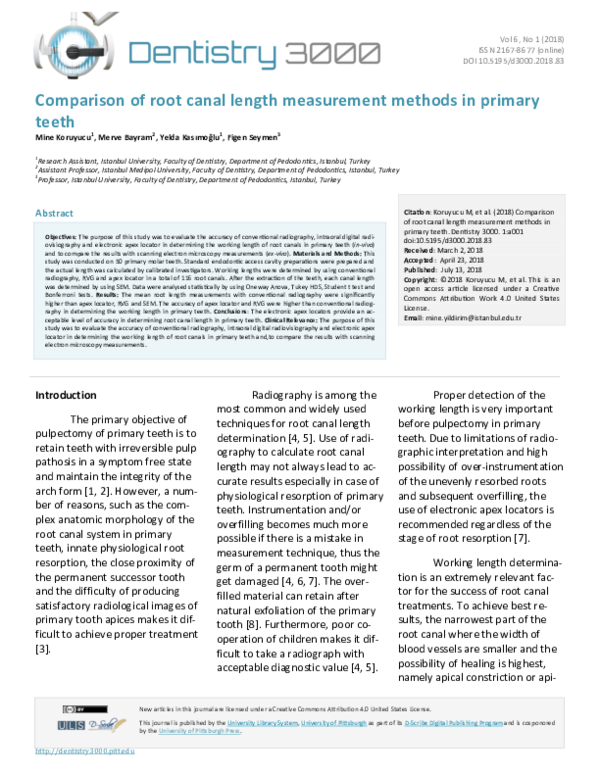 (PDF) Comparison of root canal length measurement methods in primary teeth