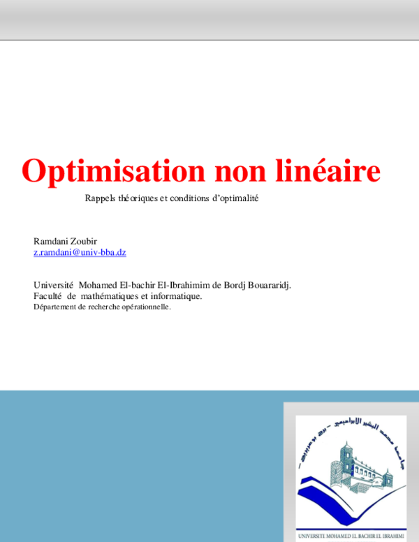 (PDF) Support de Cours optimisation nonlinéaire par Ramdani Zoubir