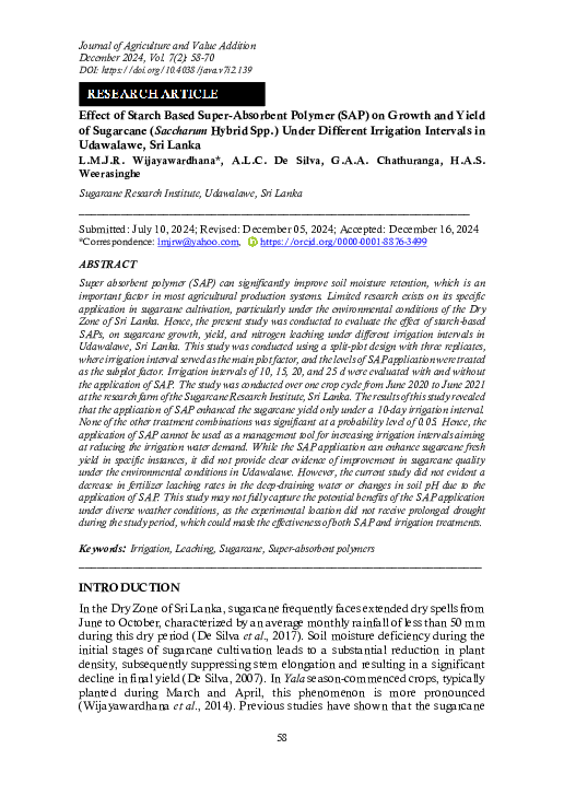 (PDF) Effect of Starch Based Super-Absorbent Polymer (SAP) on Growth and Yield of Sugarcane ...