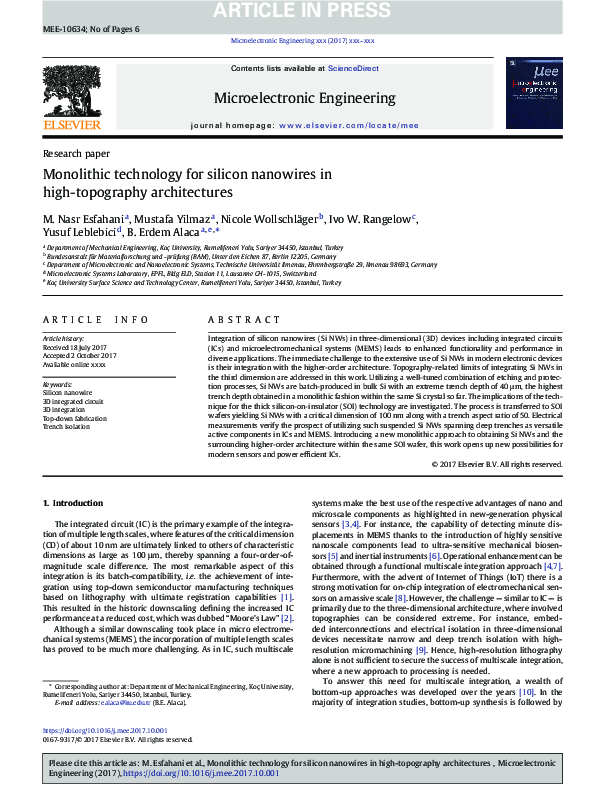 (PDF) Monolithic technology for silicon nanowires in high-topography ...