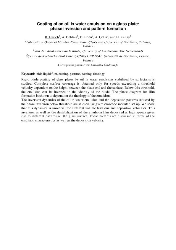 (PDF) Spreading of an Oil-in-Water Emulsion on a Glass Plate: Phase ...