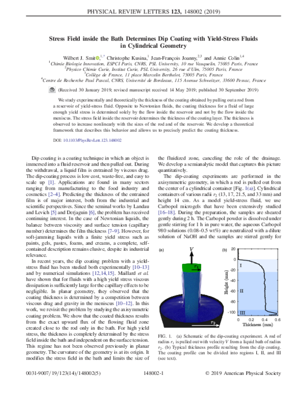 (PDF) Stress Field inside the Bath Determines Dip Coating with Yield ...