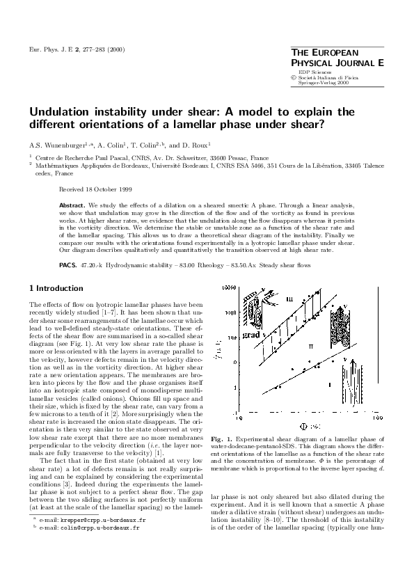 (PDF) Undulation instability under shear: A model to explain the ...