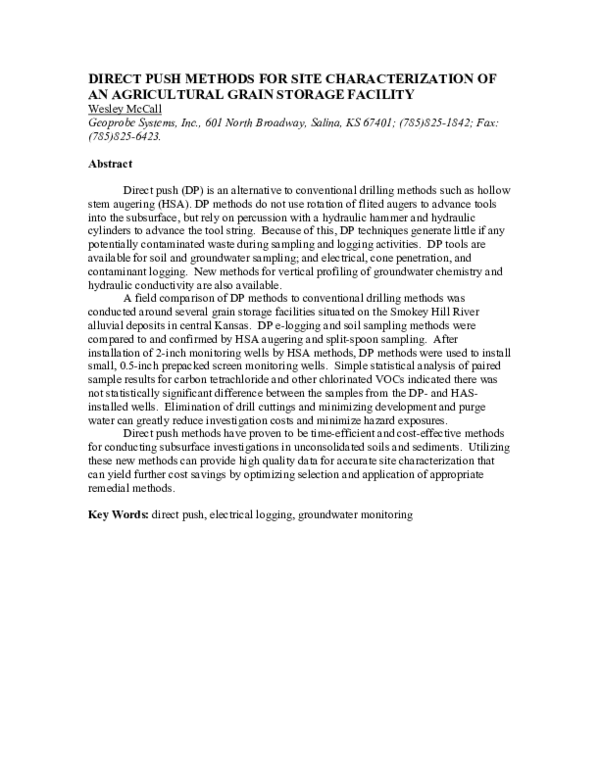 (PDF) Direct Push Methods for Site Characterization of an Agricultural ...