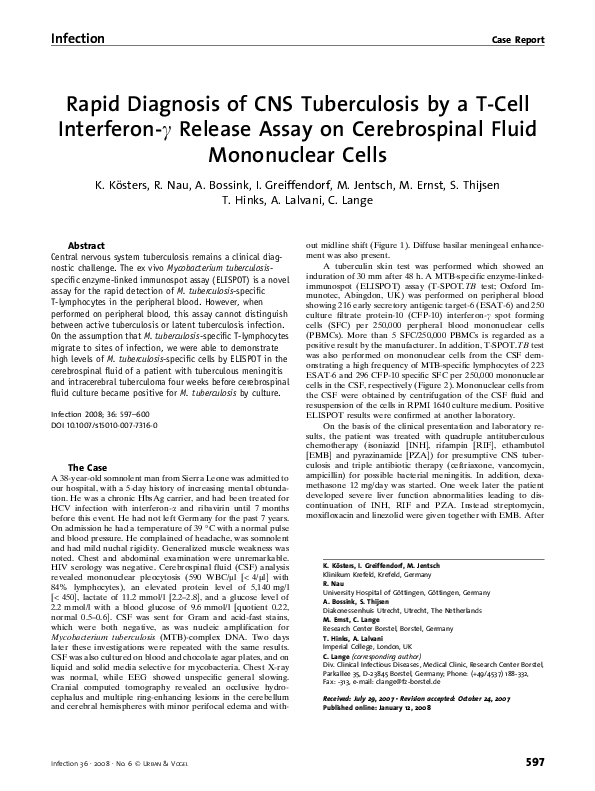 (PDF) Rapid Diagnosis of CNS Tuberculosis by a T-Cell Interferon-γ ...