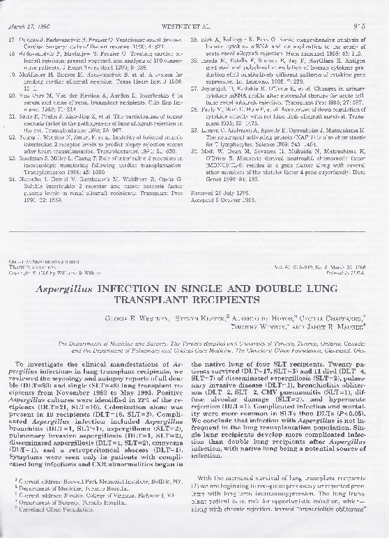 (PDF) Aspergillus INFECTION IN SINGLE AND DOUBLE LUNG TRANSPLANT ...