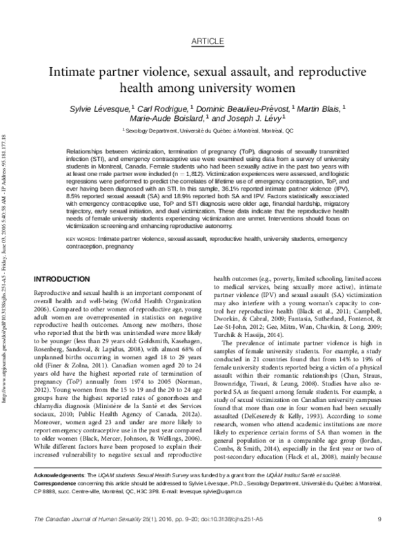(PDF) Intimate partner violence, sexual assault, and reproductive ...