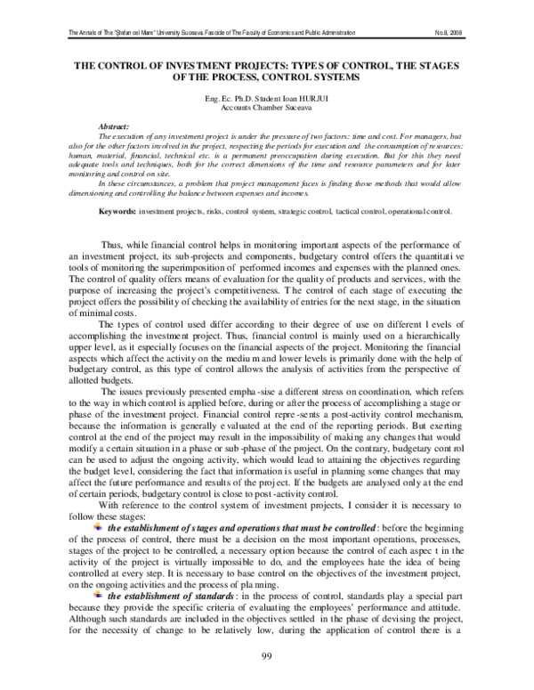(PDF) The Control of Investment Projects: Types of Control, the Stages ...