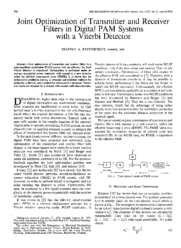 (PDF) Joint optimization of transmitter and receiver filters in digital PAM systems with a ...