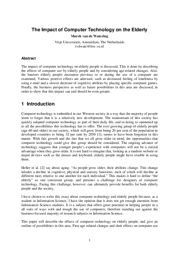 (PDF) The Impact of Computer Technology on the Elderly