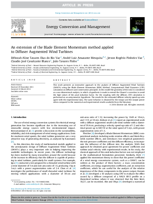 (PDF) An extension of the Blade Element Momentum method applied to Diffuser Augmented Wind Turbines