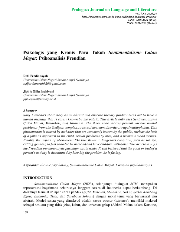 (PDF) Psikologis yang Kronis Para Tokoh Sentimentalisme Calon Mayat ...