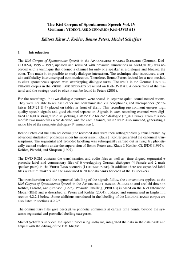 (PDF) The Kiel Corpus of Spontaneous Speech Vol . IV German : V ...