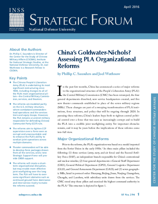 (PDF) Chinas Goldwater-Nichols Assessing PLA Organizational Reforms