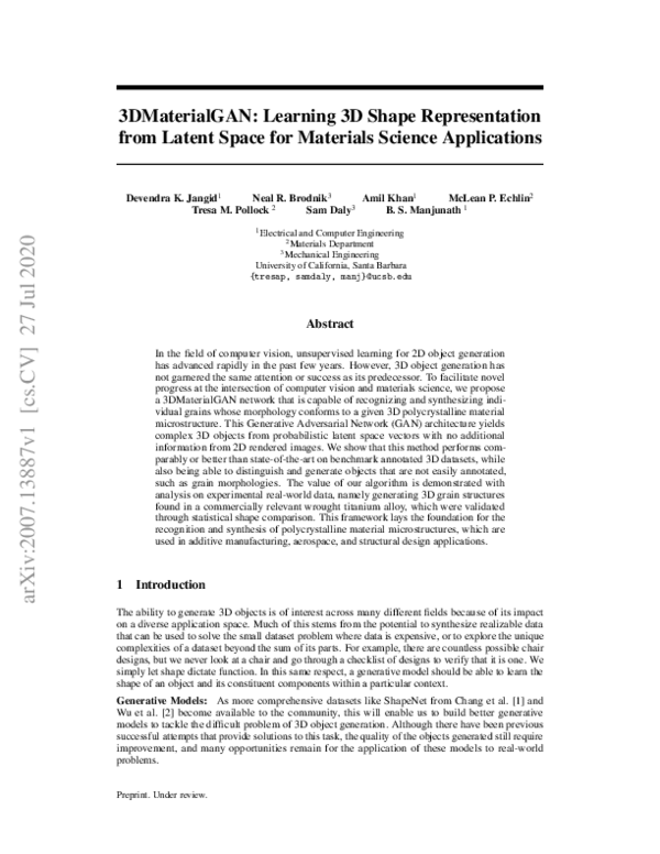 (PDF) 3DMaterialGAN: Learning 3D Shape Representation from Latent Space for Materials Science ...