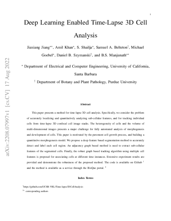 (PDF) Deep Learning Enabled Time-Lapse 3D Cell Analysis