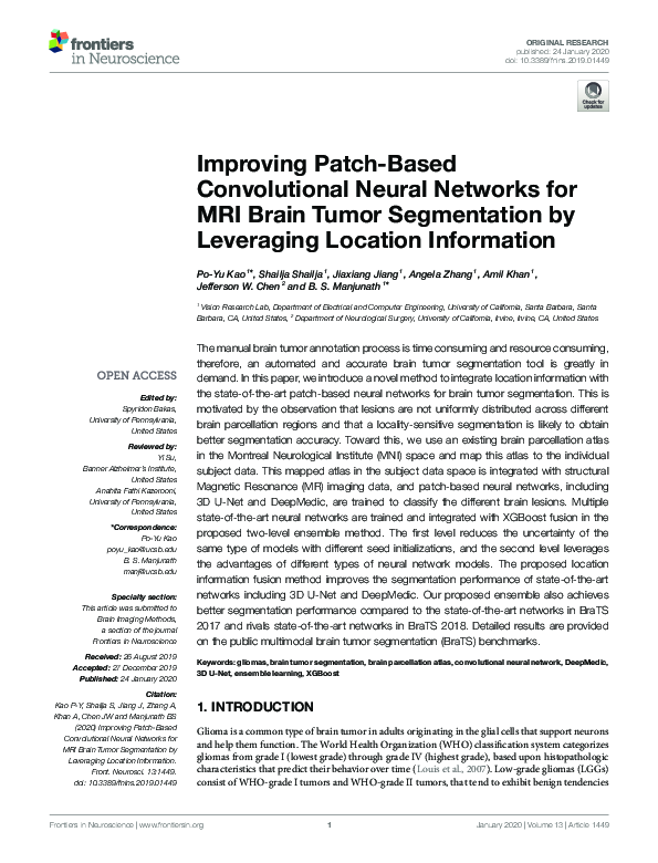 (PDF) Improving Patch-Based Convolutional Neural Networks for MRI Brain Tumor Segmentation by ...
