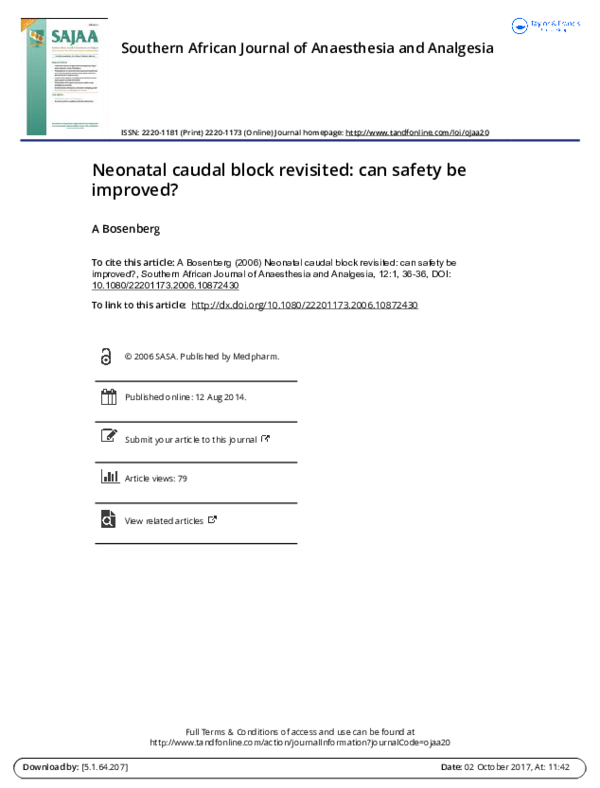 (PDF) Improving Caudal Block Safety in Neonates
