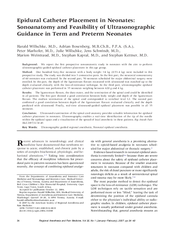 (PDF) Epidural Catheter Placement in Neonates