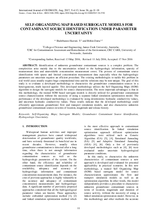 (PDF) Self-Organizing Map Based Surrogate Models for Contaminant Source Identification Under ...
