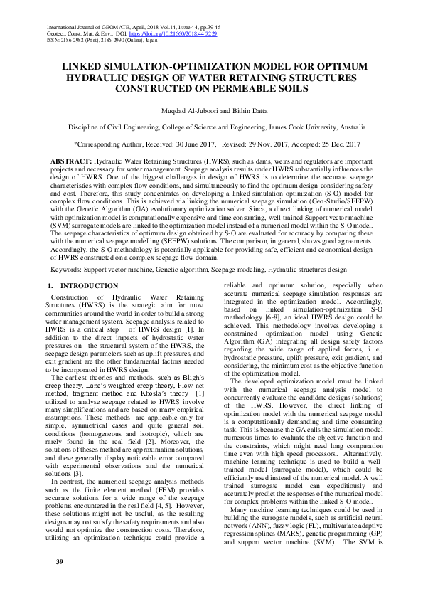 (PDF) Linked Simulation-Optimization Model for Optimum Hydraulic Design of Water Retaining ...