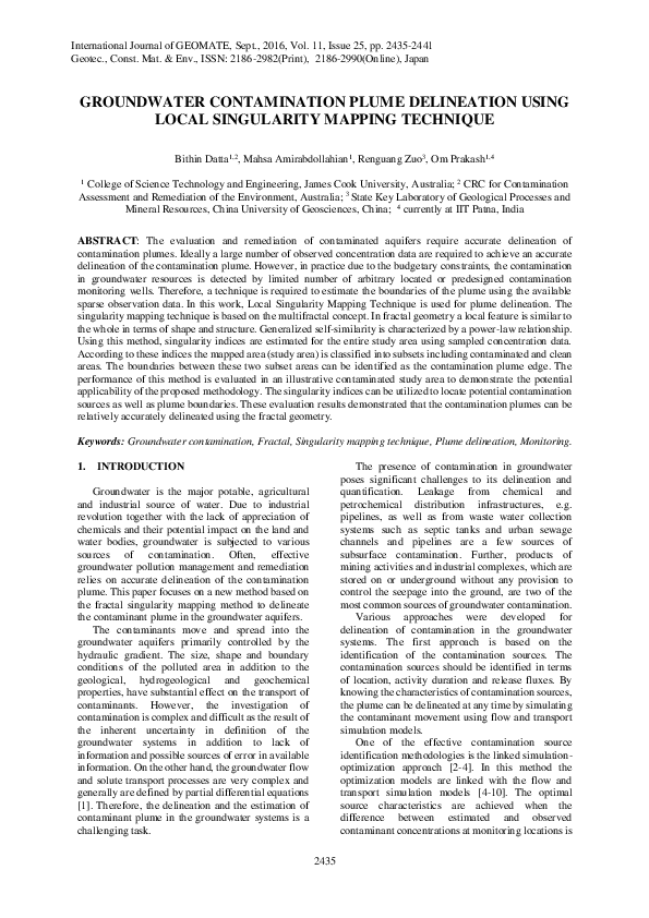 (PDF) Groundwater Contamination Plume Delineation Using Local Singularity Mapping Technique